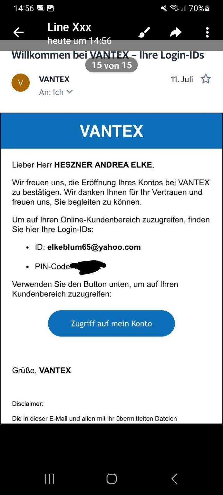 Vantex Bank? (Überweisung, Bankkonto)