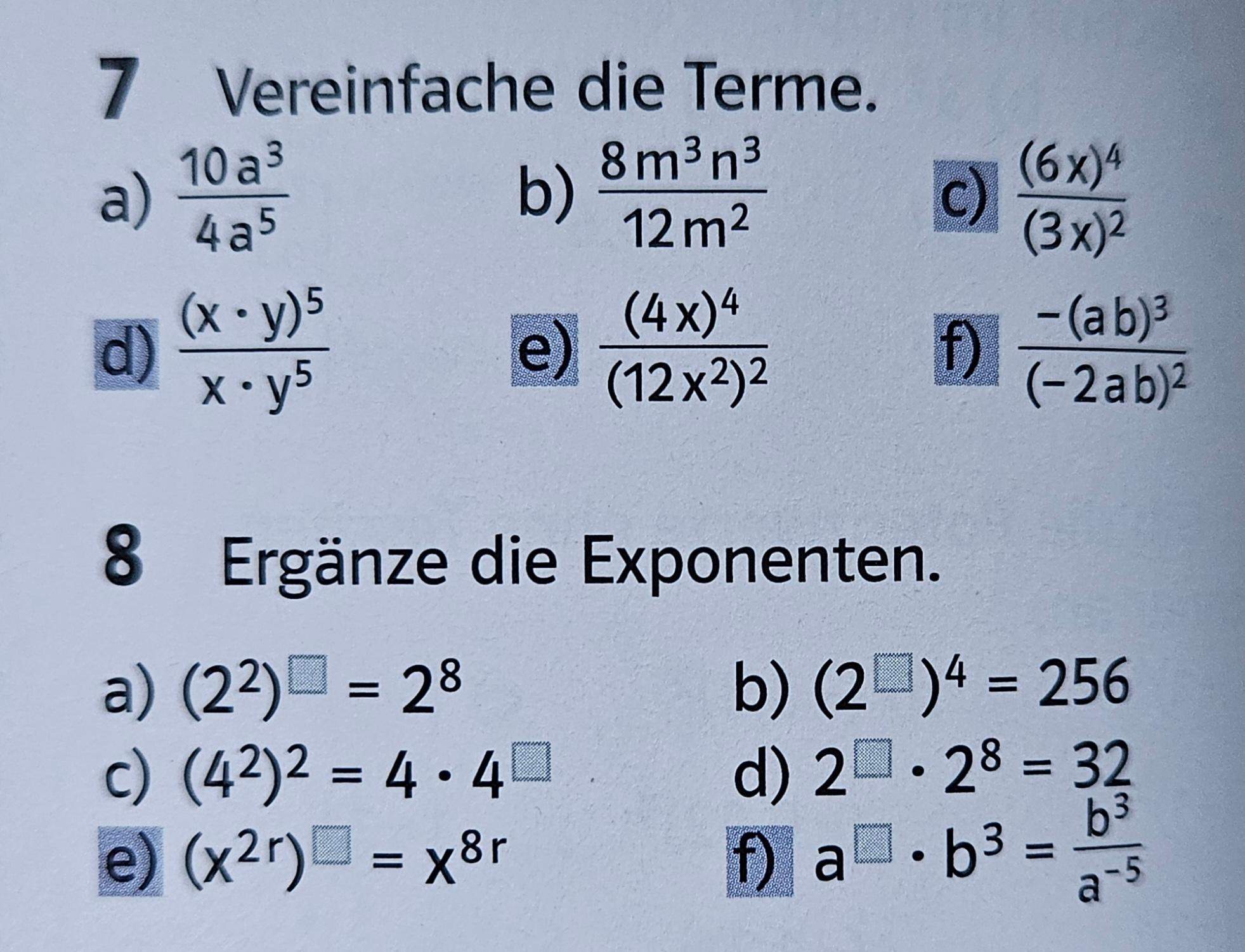 vereinfache die Terme? (rechnen, Bruch, Potenzen)