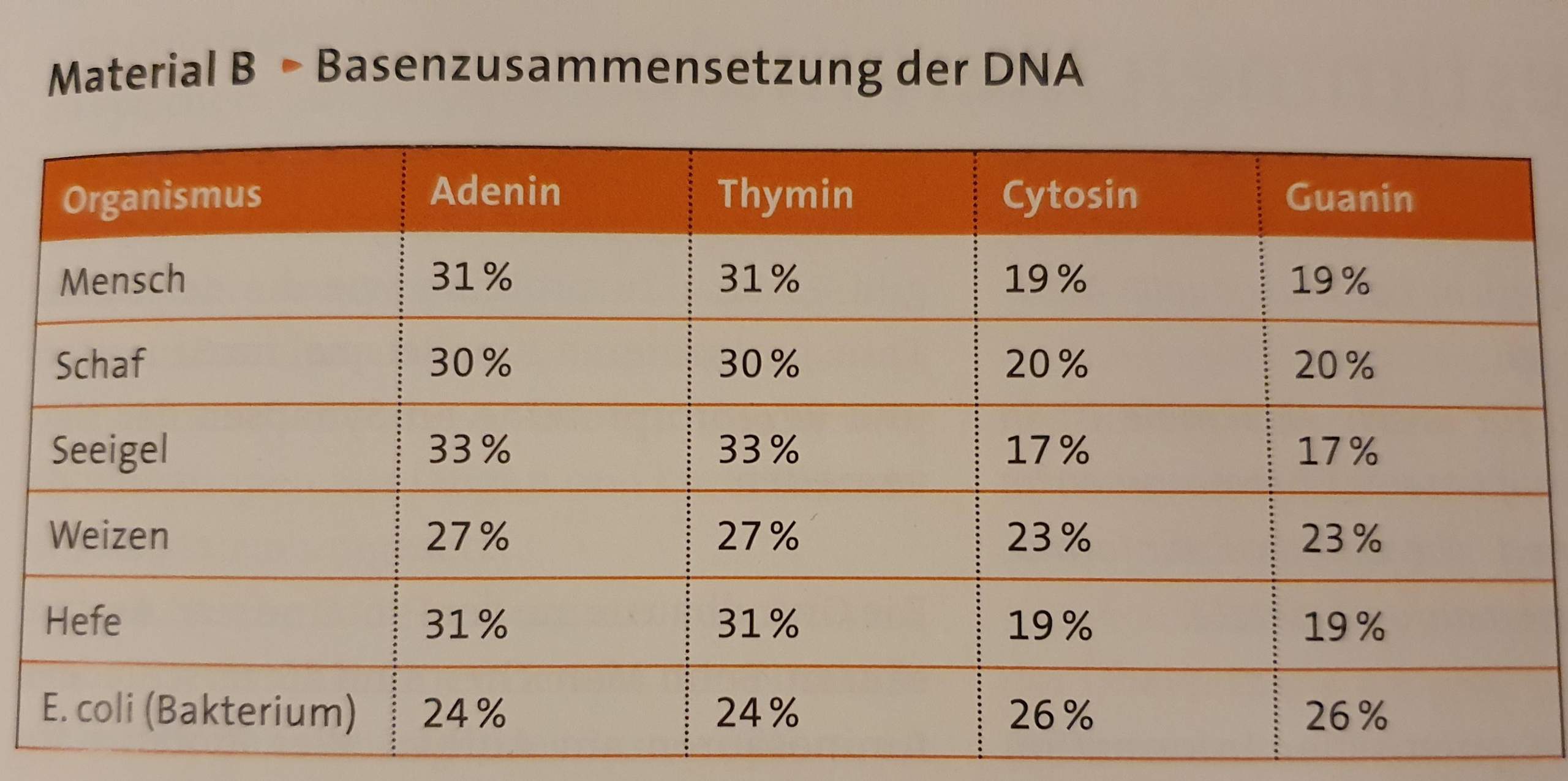 Vergleich der Basenzusammensetzung? (Genetik, Bio, DNA)