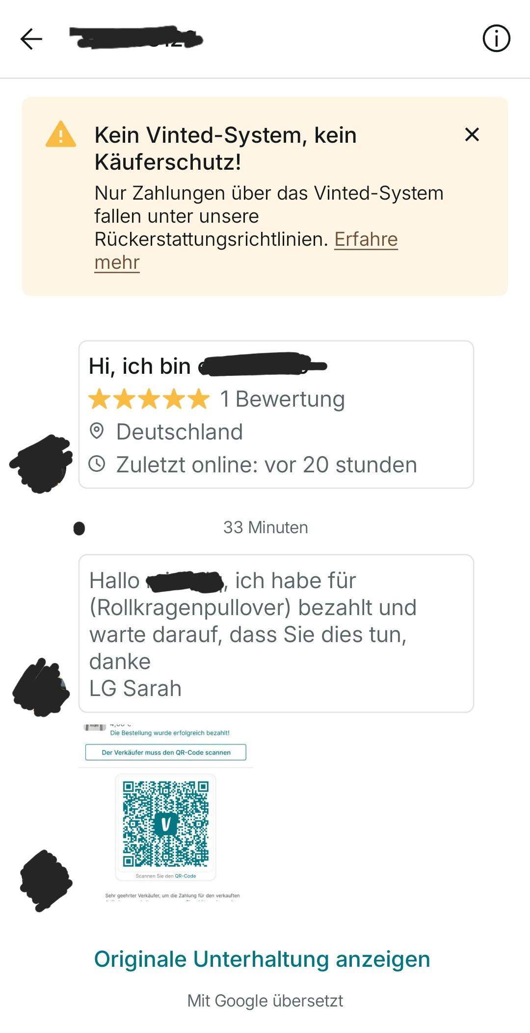 Vinted: QR-Code erhalten – echter Kauf oder Betrugsversuch? (Betrug, Scam)