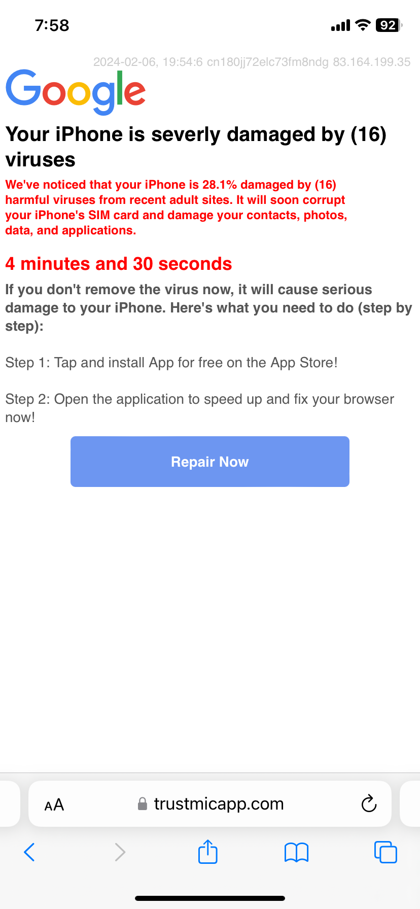 Virenbenachrichtigung von Google? (Handy, iPhone, Virus)