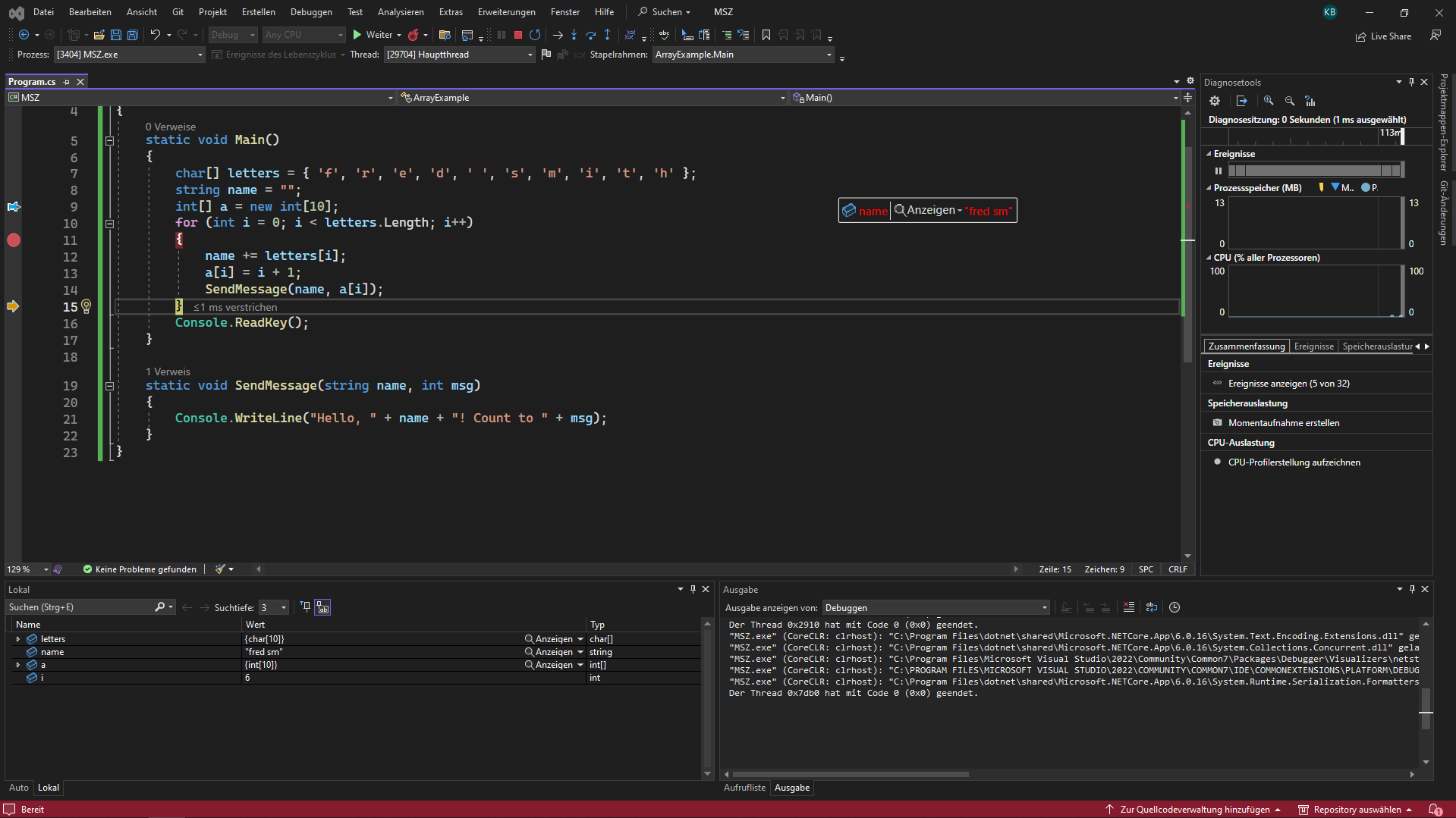 Visual Studio: Wie kriege ich diese Leiste? (Code, C Sharp, Debug)