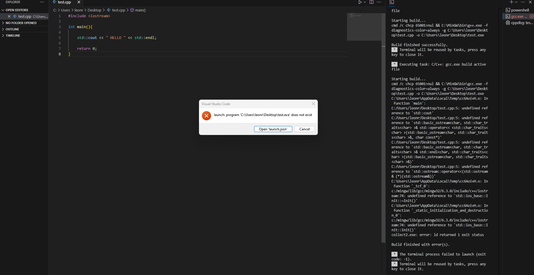 [VSCode] [C++] | Der Compiler gibt mir Error ".Exe does not exist"? (CPP, Visual Studio Code)