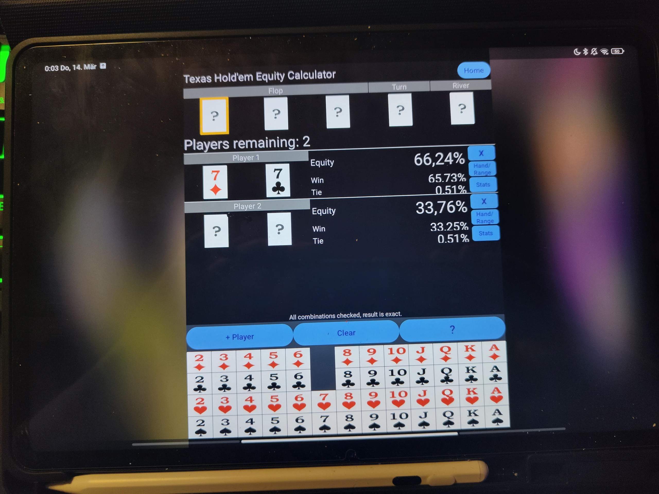 Wahrscheinlichkeiten im Poker berechnen? (rechnen, Mathematiker, Wahrscheinlichkeit)