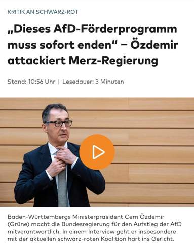 War damit zu rechnen, dass Özdemir die Merz Regierung dafür mit ...
