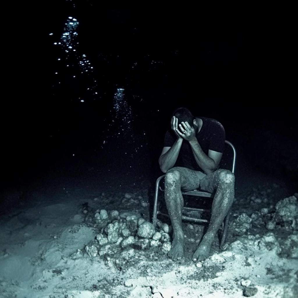 Warum hat sich dieser Mann ganz tief im Ozean auf einen Stuhl gesetzt ...