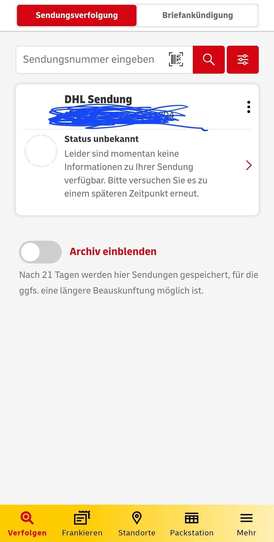 Warum ist der Status unbekannt bei DHL seit 1 tag? (Versand, Bestellung ...