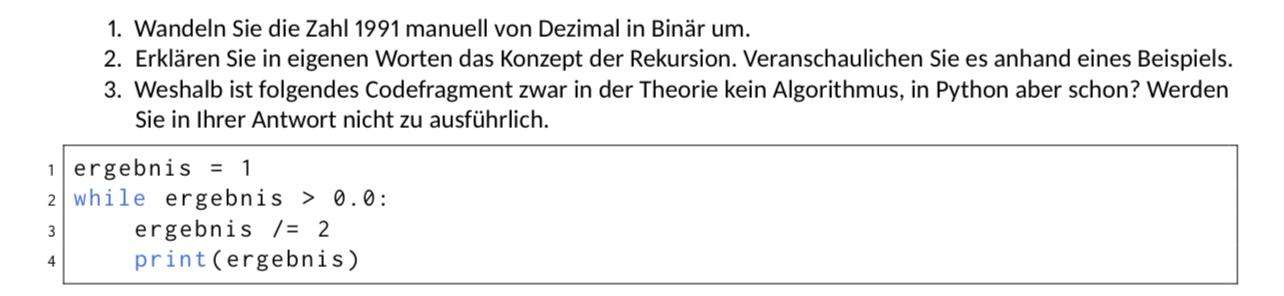 Warum ist die Codefrage in der Theorie kein Algorithmus in python aber schon? (programmieren ...