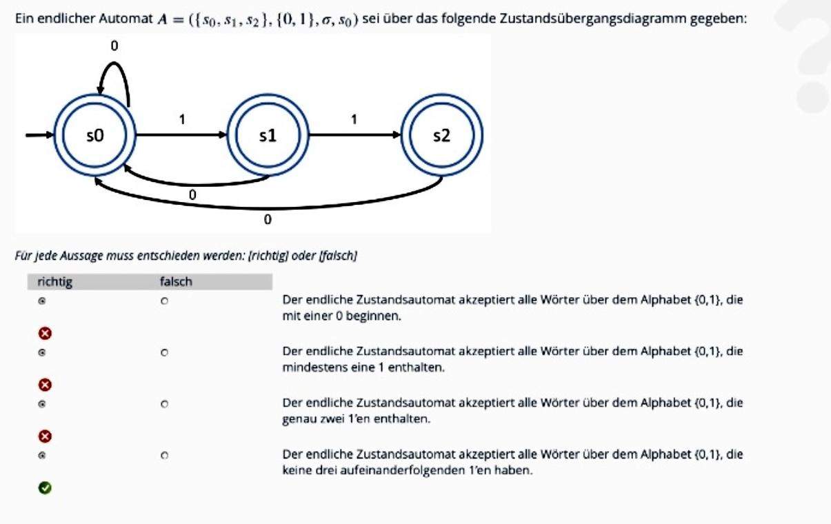 Warum sind die ersten drei antworten falsch? (Informatik, Automat)