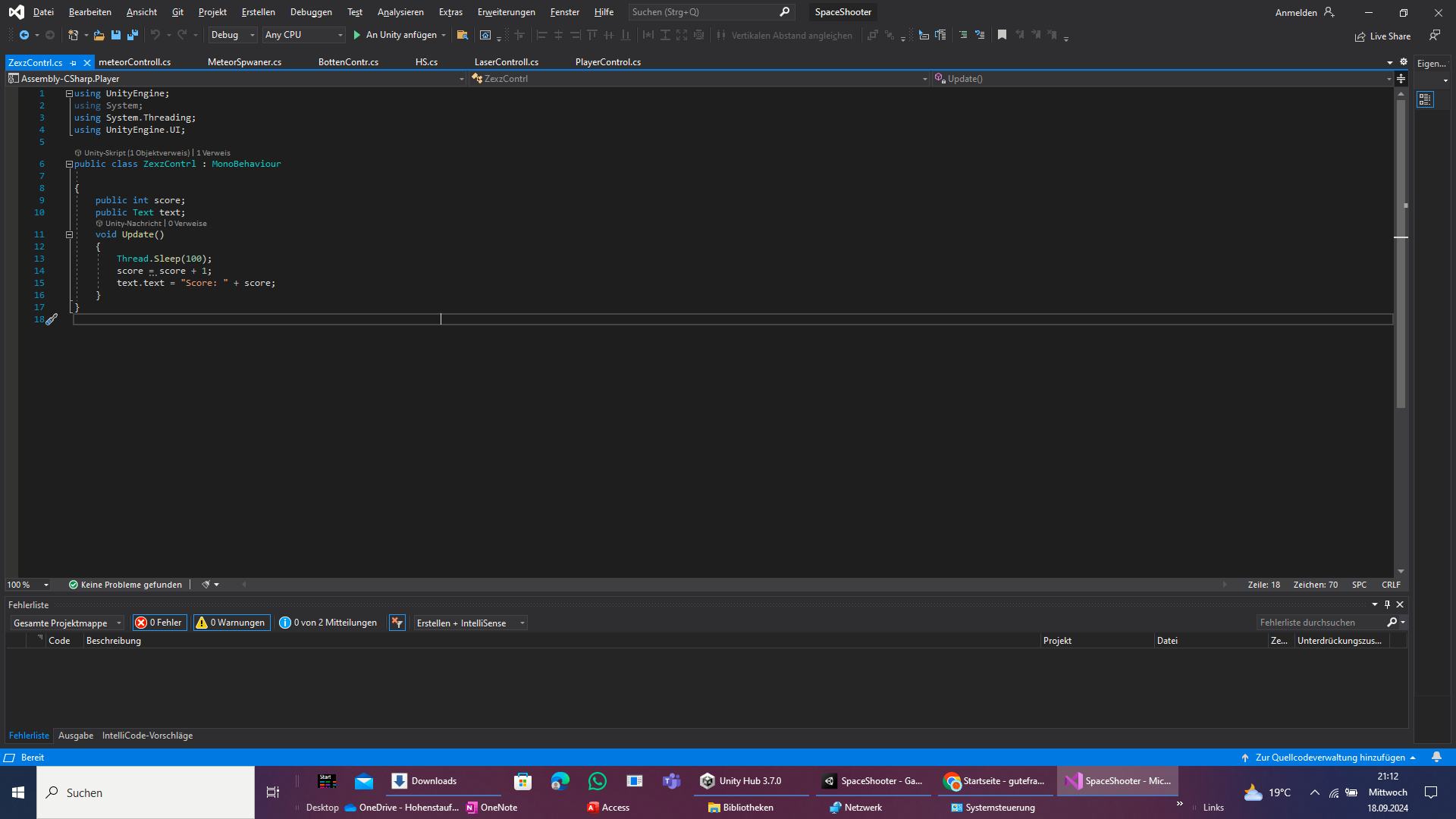 Warum stürzt mein Unity Spiel bei diesem Code auf 8 FPS runter? (App, Programmiersprache, C Sharp)