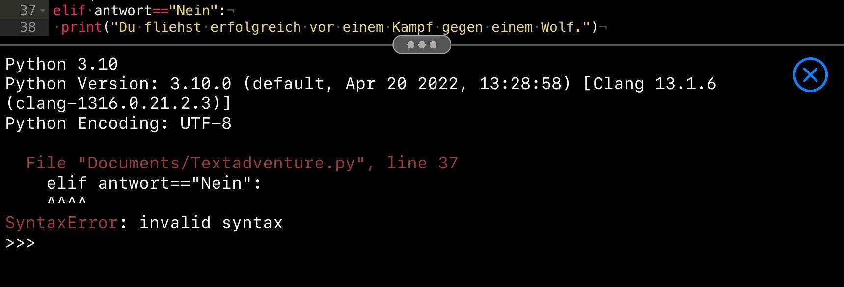 Was bedeutet das in meinem Code? (Fehlermeldung, Python)