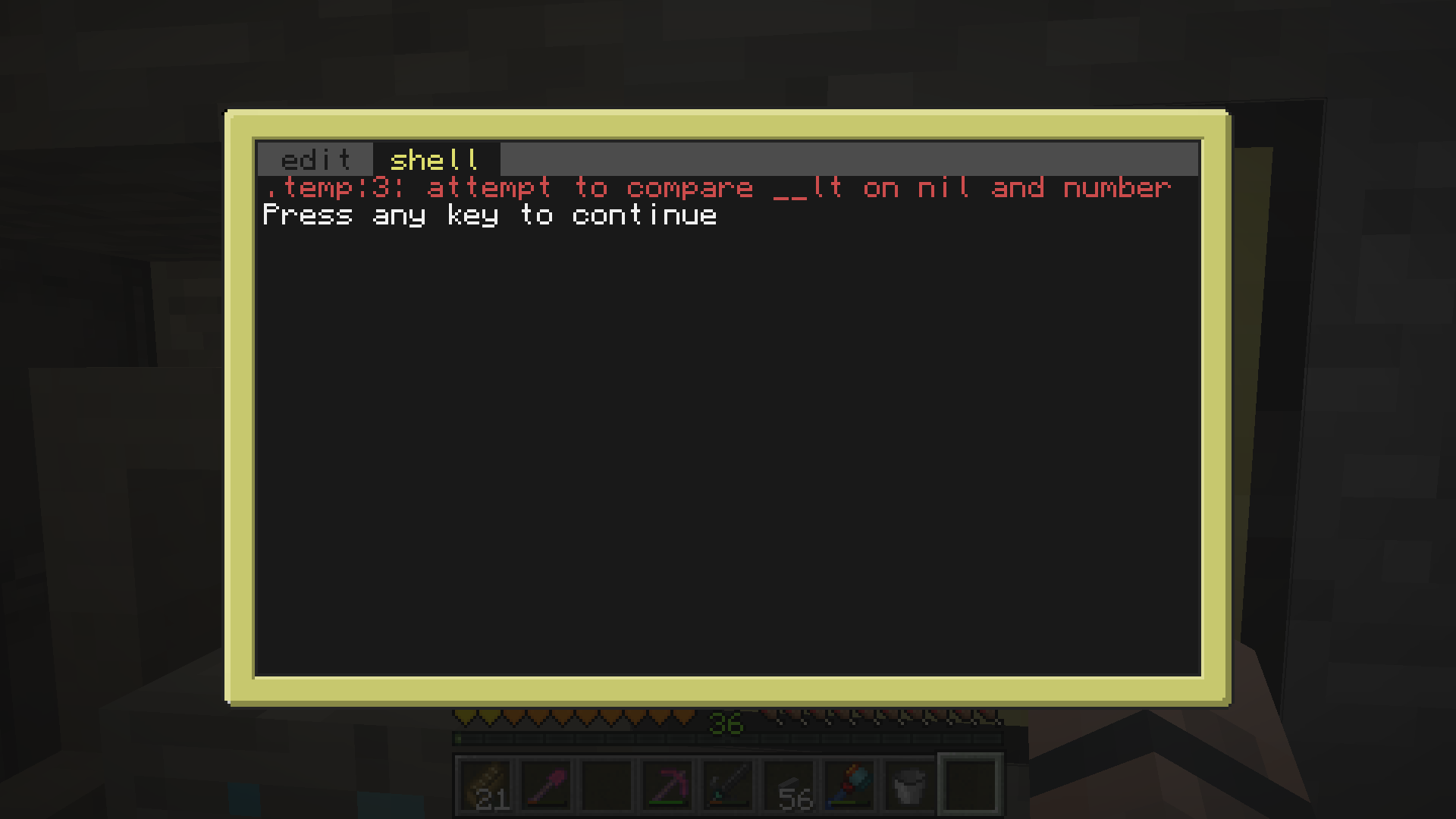 was bedeutet diese Fehlermeldung bei computerCraft? (Minecraft ...