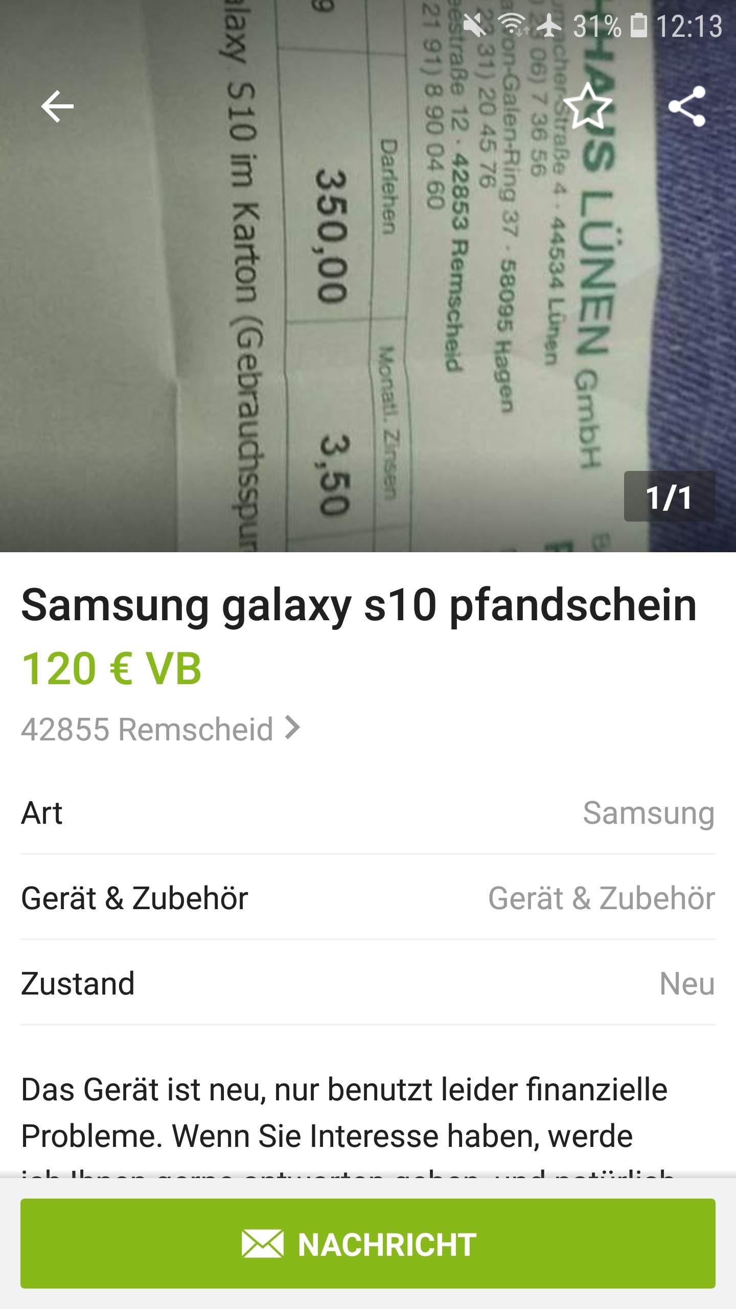 Was bedeutet eine Pfandschein, siehe ebay Angebot (Abzocke)? (Internet ...