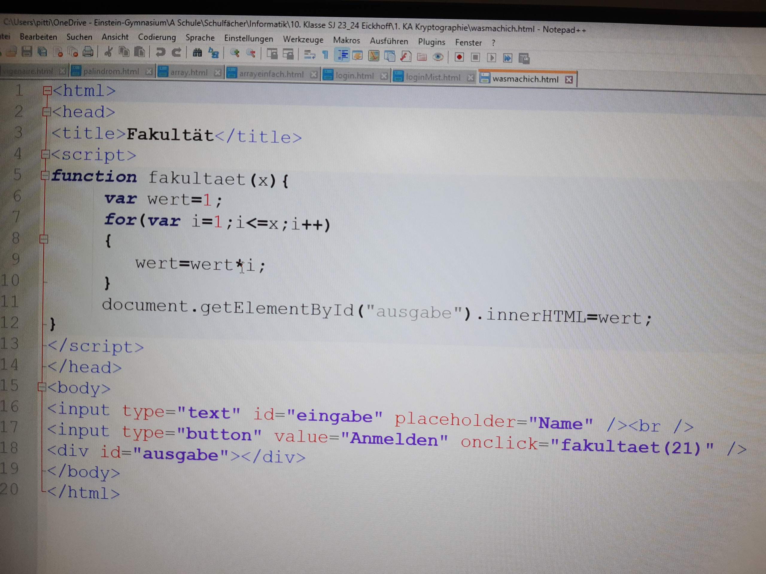 Was gibt dieser Code am Ende aus? (Webseite, Java, HTML)
