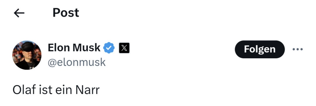 Was haltet ihr davon, dass Elon Musk Olaf Scholz als Narr bezeichnet ...