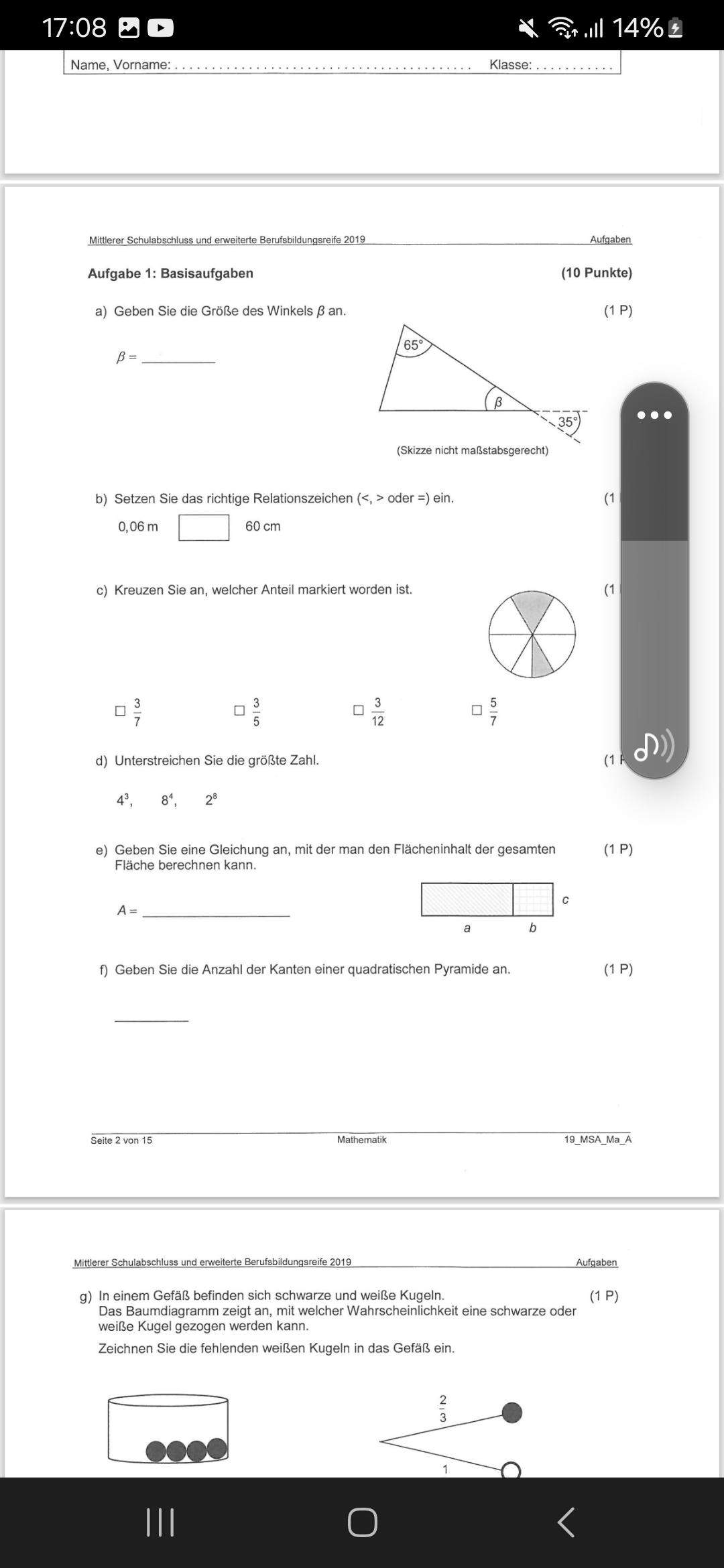Was hat Beta für einen Winkel bei Aufgabe 1 a ich glaube die Lösung bei ...