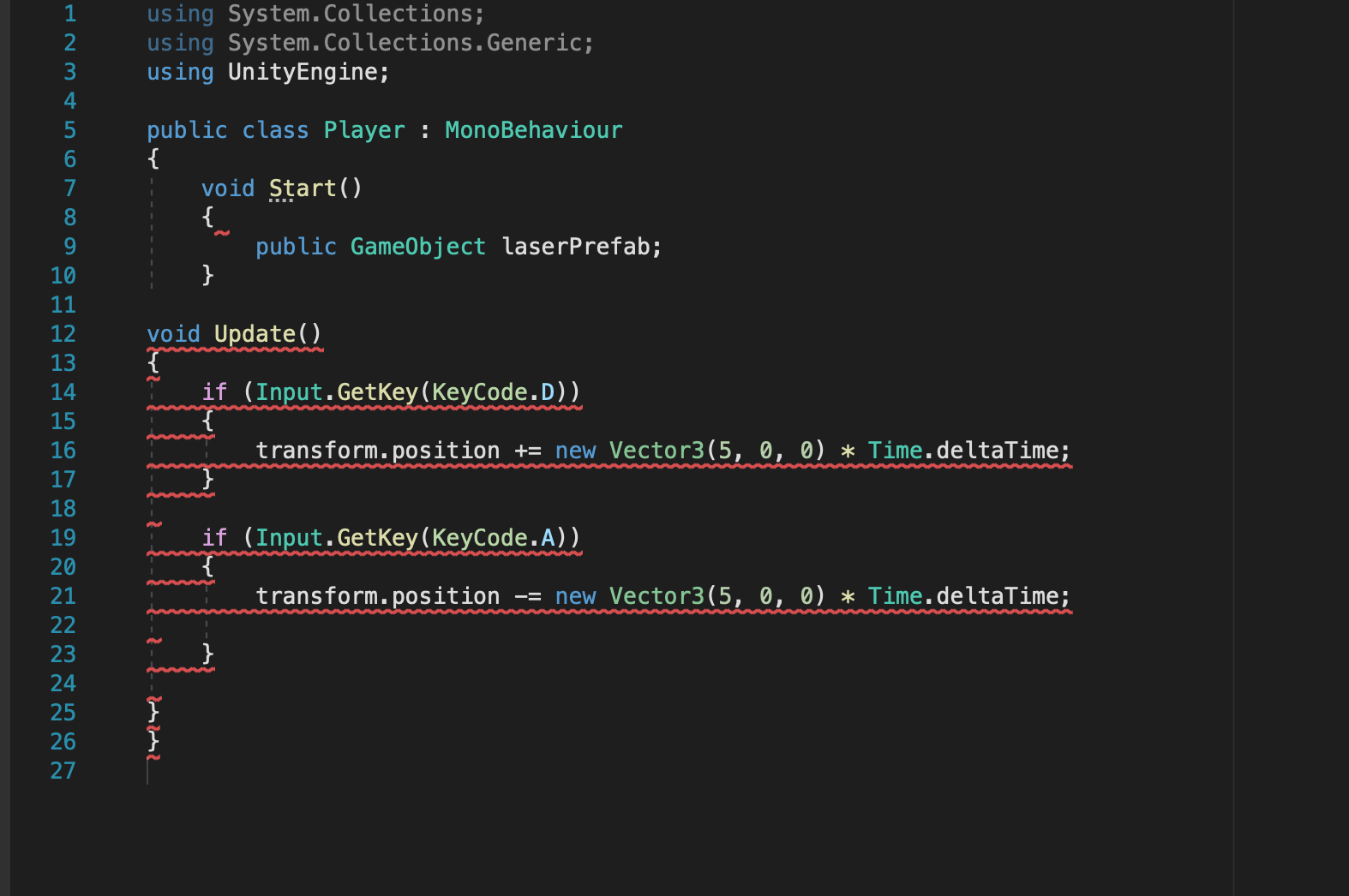 Was ist das für ein Fehler in Visual Studio? (Programmiersprache, C Sharp, Unity)