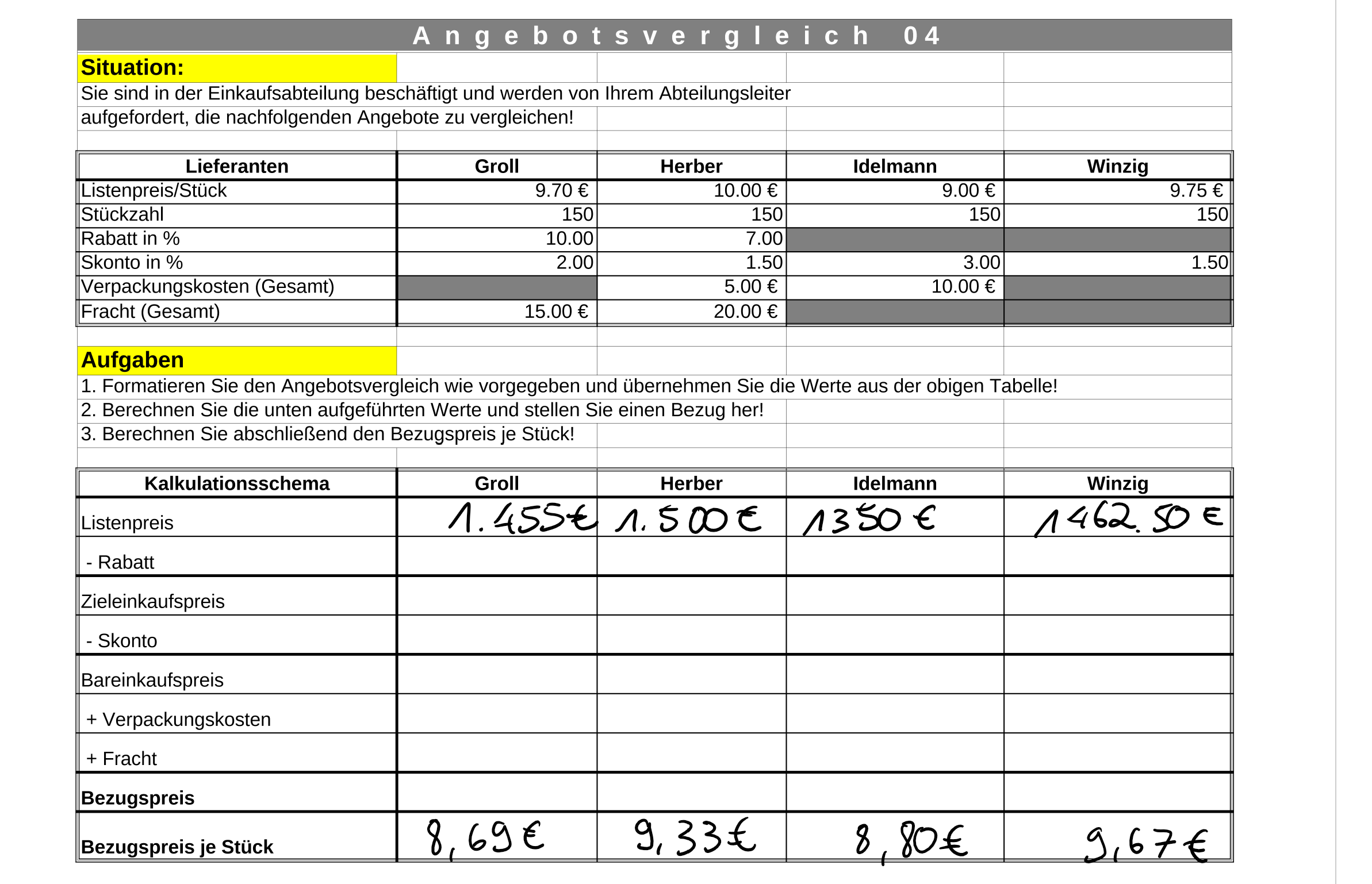 Was muss ich genau rechnen um auf den jeweiligen Bezugspreis je stück ...