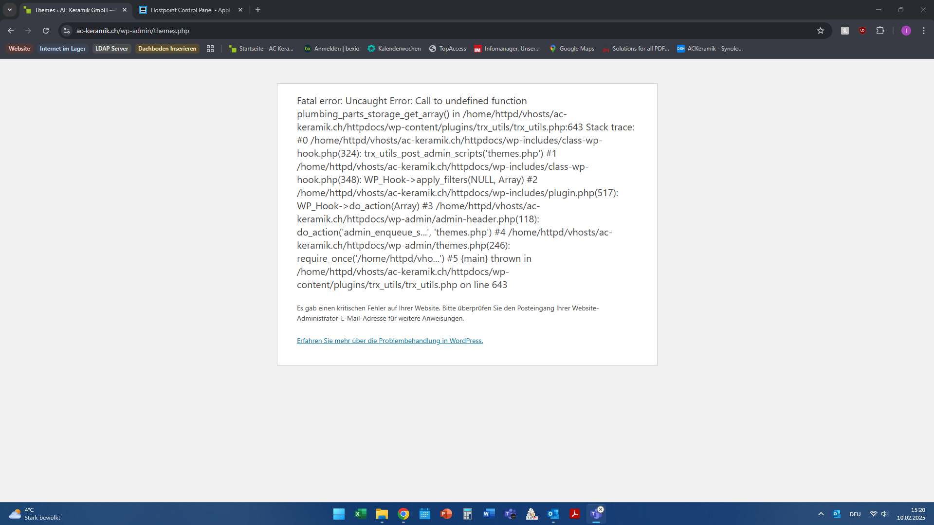 Website fehler "uncaught Error"? (Webseite, Plug-in, WordPress)