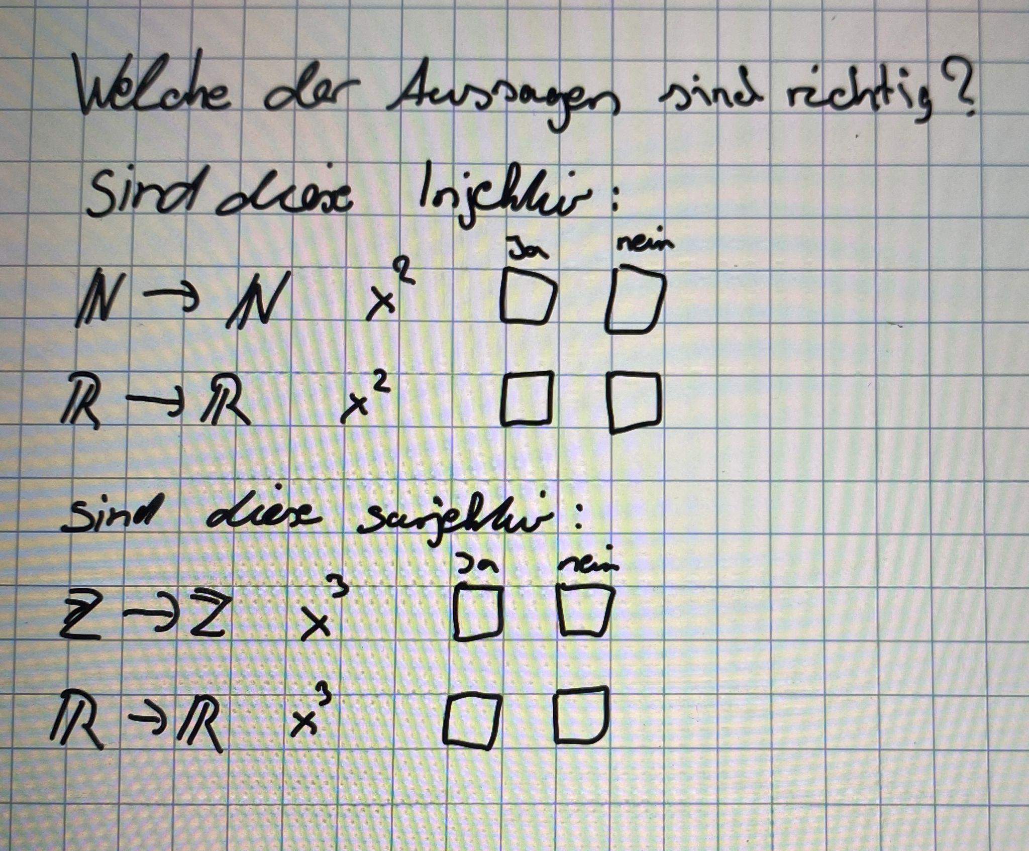 Welche der folgenden Funktionen ist Injektiv oder Surjektiv? (Mathematik)