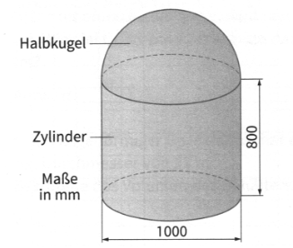 Welche Formel braucht man für diese Zylinder Halbkugel? (Mathematik)