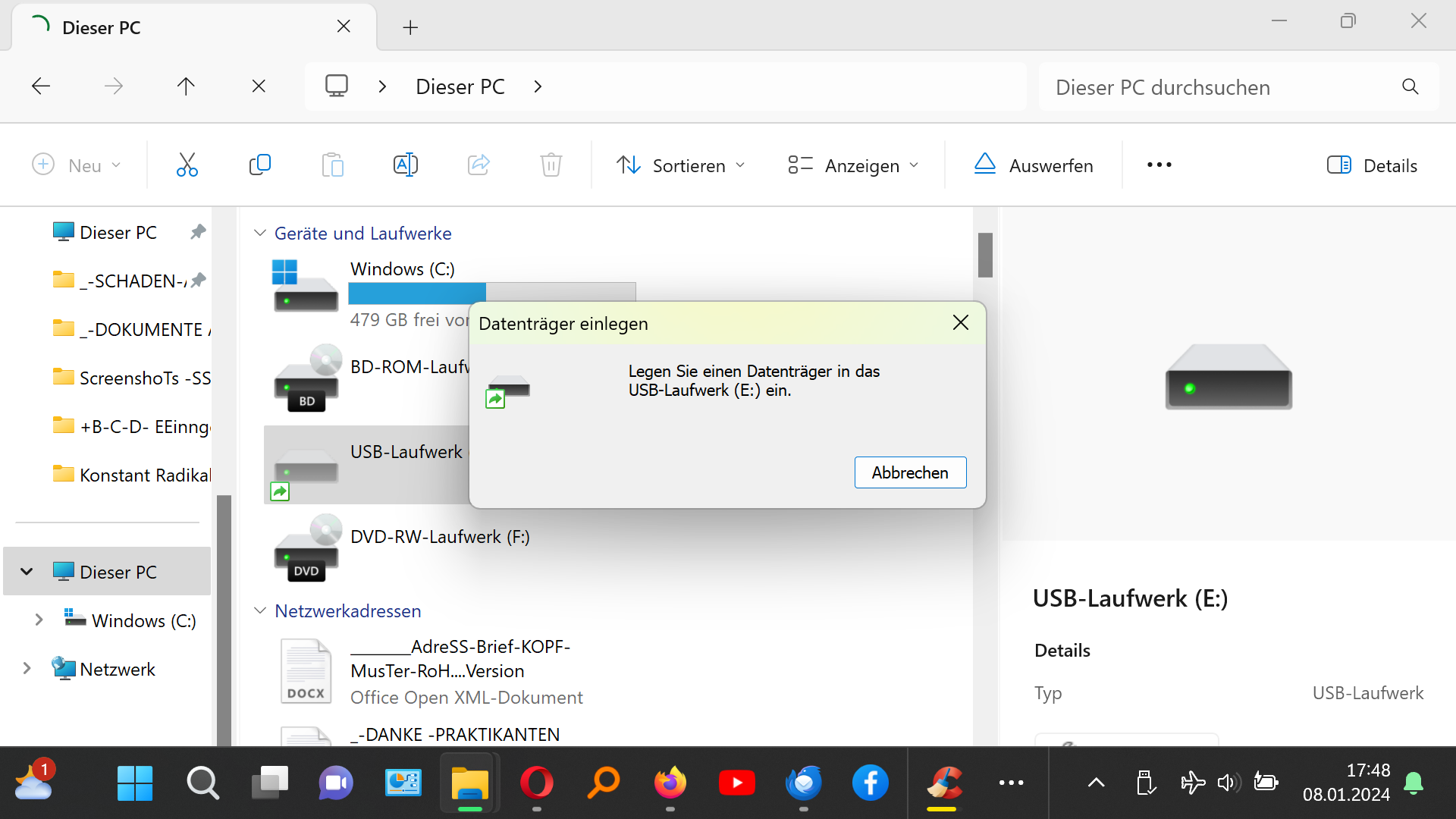 Wenn ich meinen USB-Stick (E) öffne kommt folgende Fehlermeldung (s ...