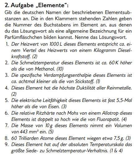 Wer kann mir bei einem Elemente-Rätsel helfen? (Chemie, Formel)