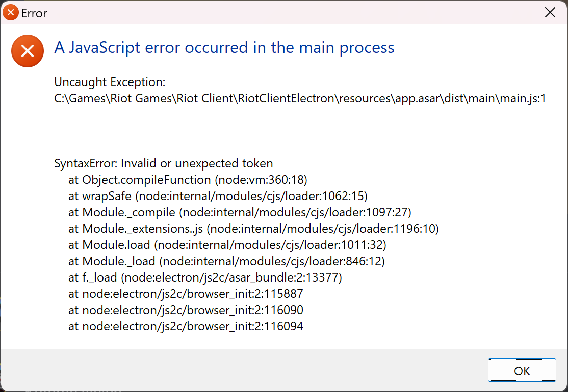 Wie behebe ich diesen js Error vom Riot Client? (PC, Valorant, Riot Games)
