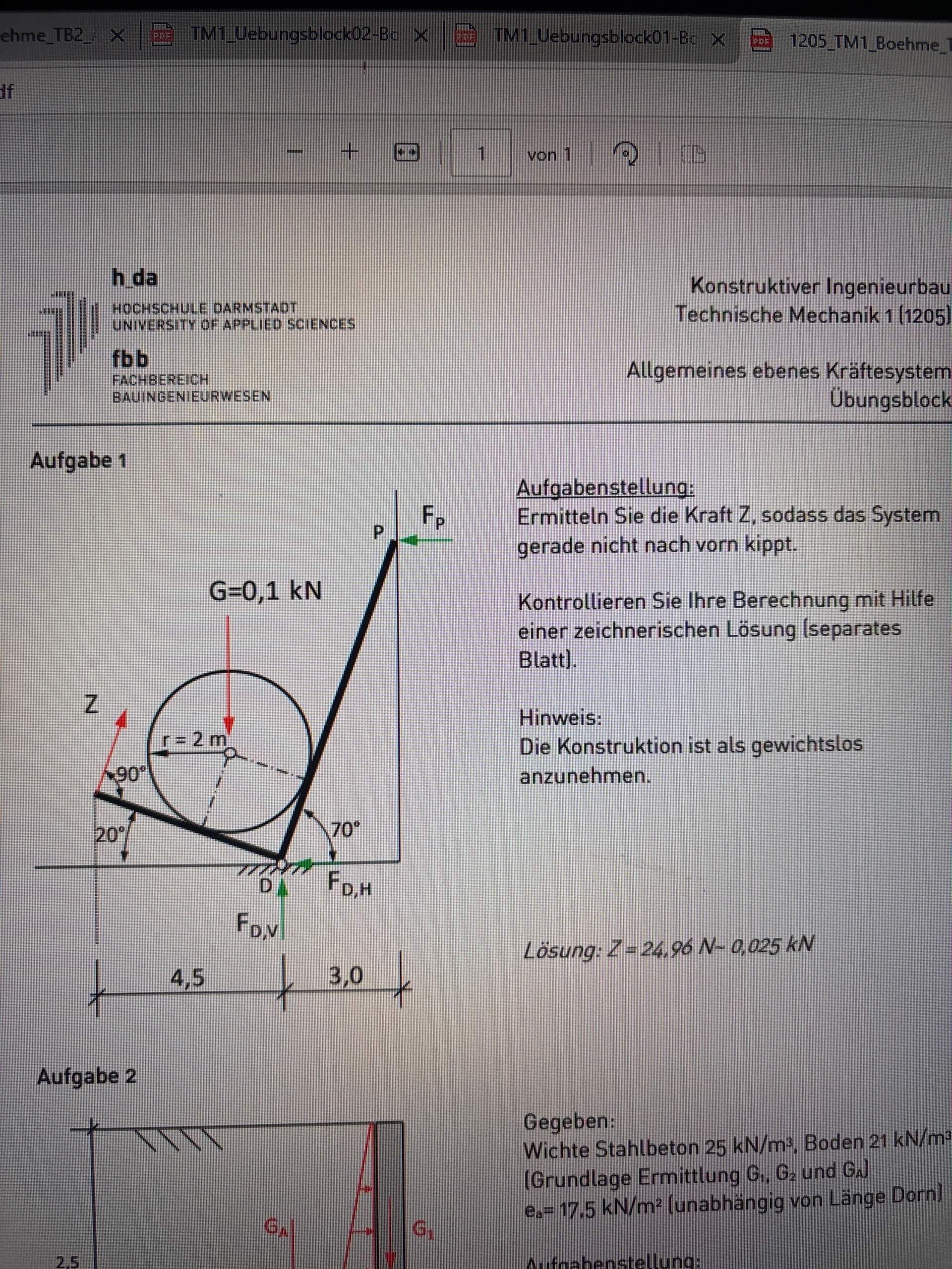 Wie berechne ich die Kraft Z? (Mathematik, Mechanik, Bauingenieurwesen)