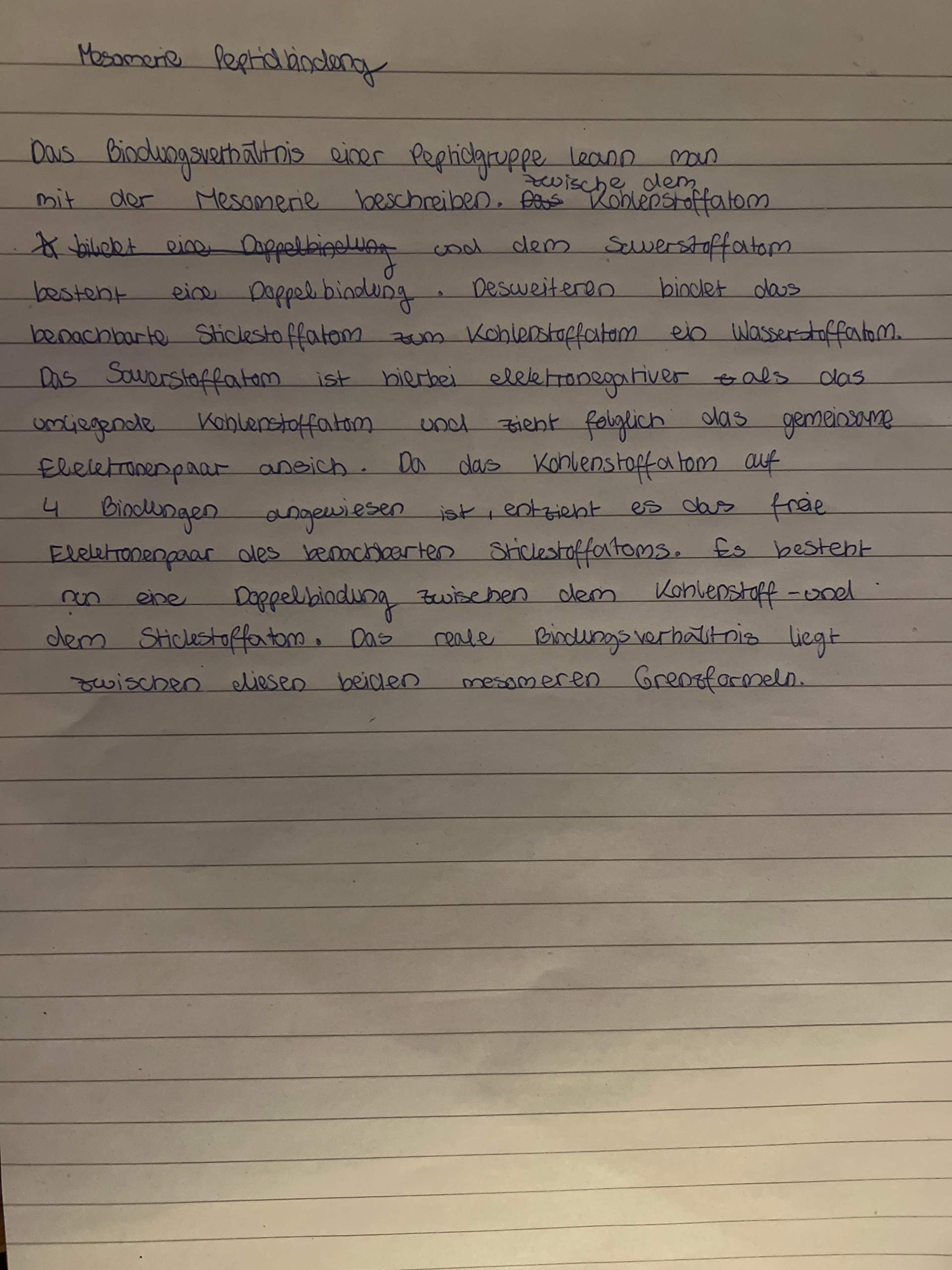 Wie drücke ich die Mesomerie der Peptidbindung fachlich richtig aus?