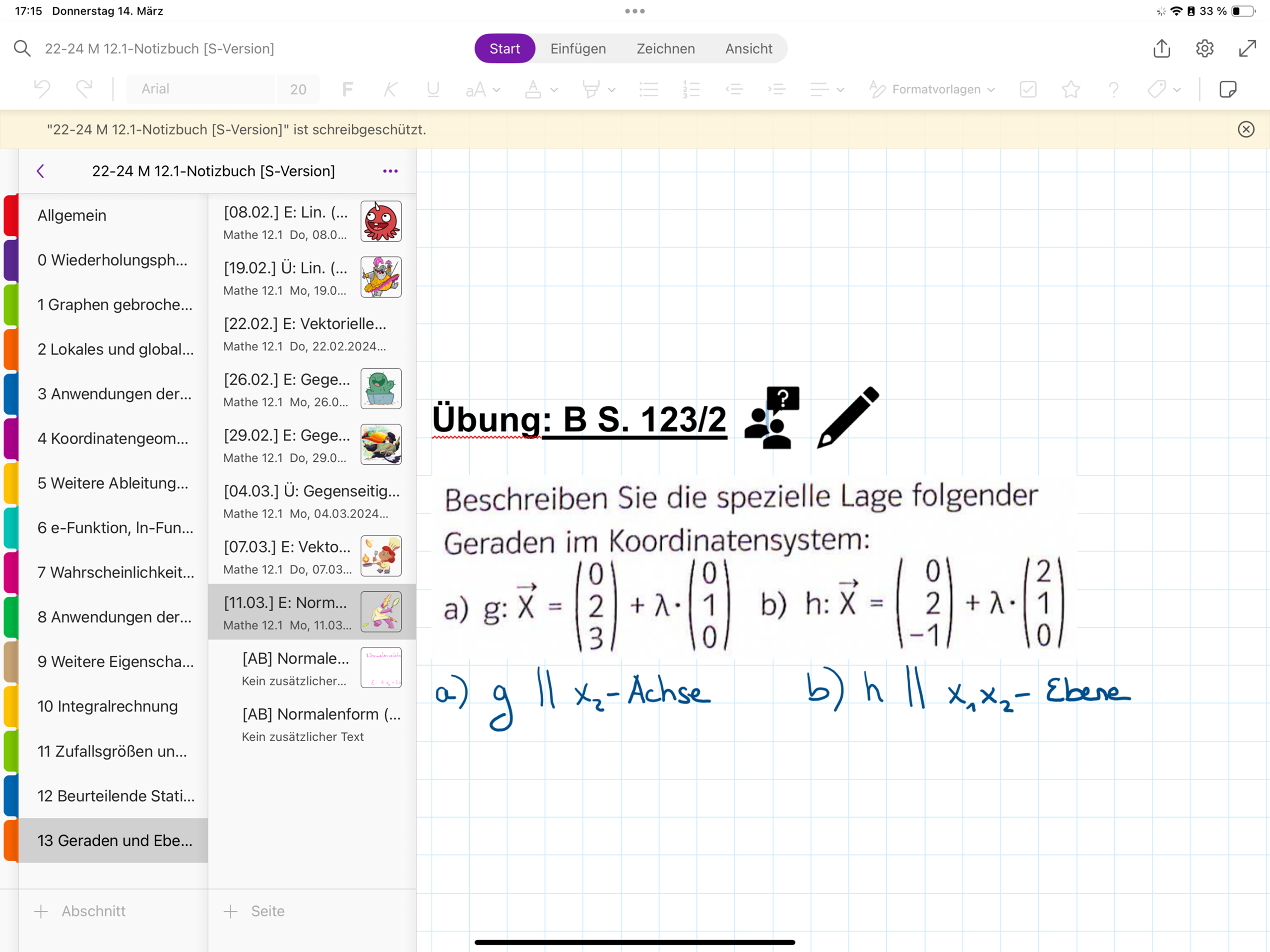 Wie erkennt man anhand der oarameterform ob eine gerade parallel zu x1 ...