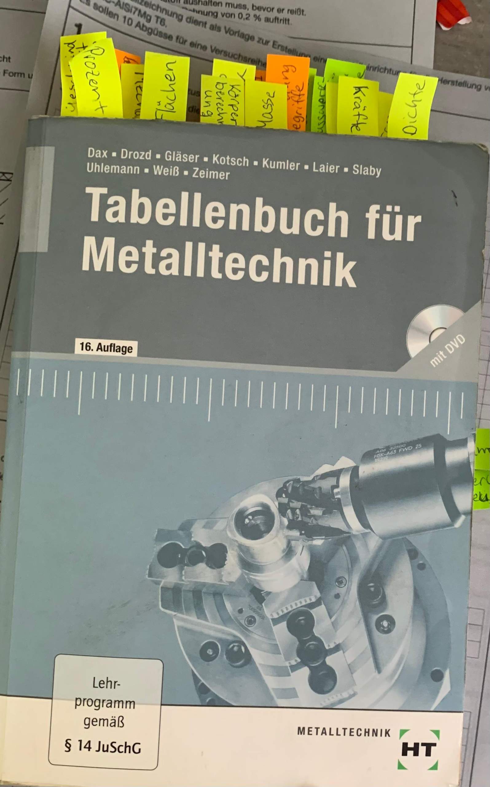 Wie finde ich die Angaben im Tabellenbuch? (Schule, Mathematik, Metall)