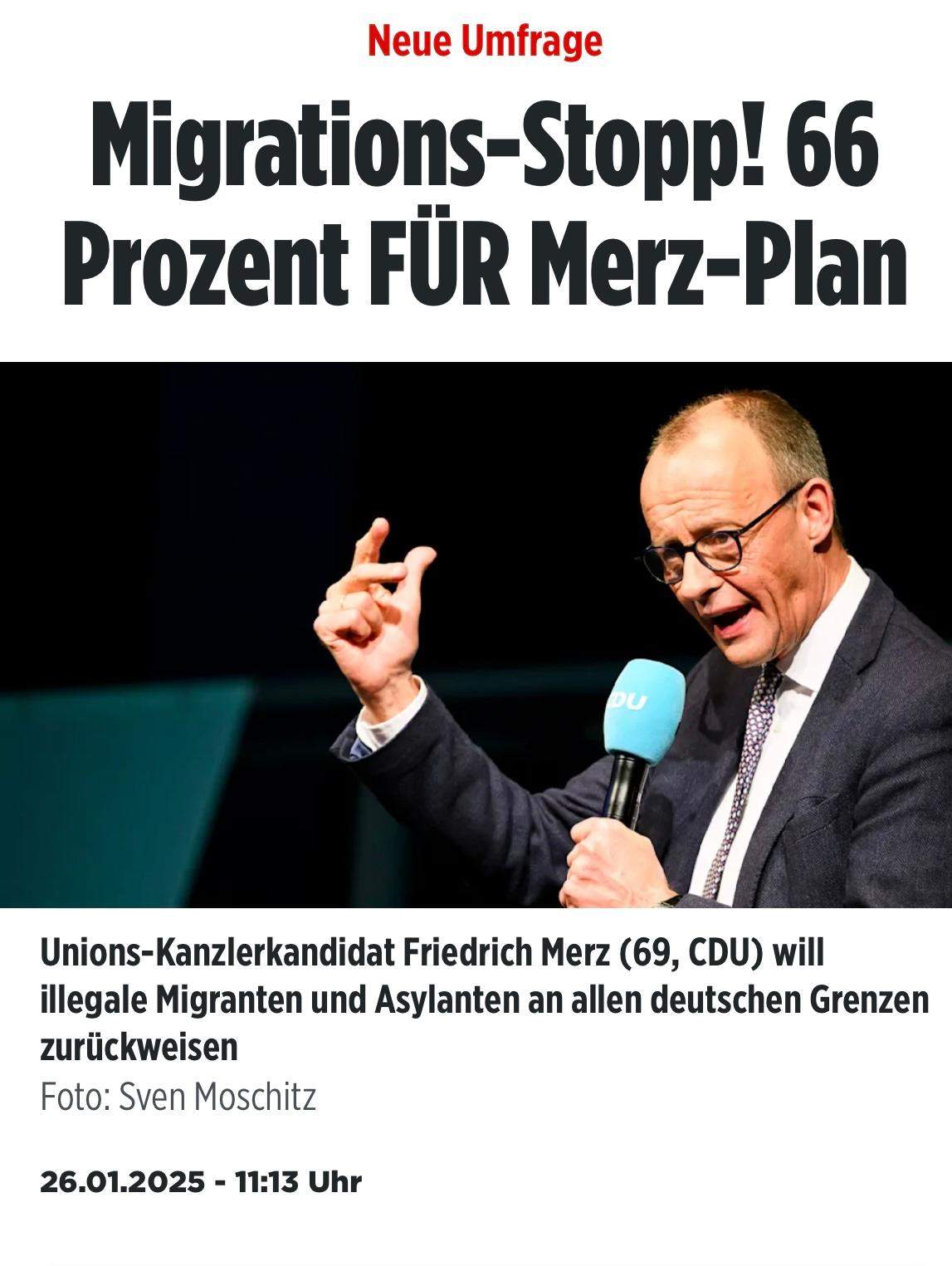 Wie findet Ihr, dass die große Mehrheit der Deutschen dem Merz-Plan zur Migration zustimmt ...