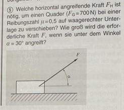 Wie groß wird die erforderliche Kraft F, wenn sie unter dem Winkel a=30 ...