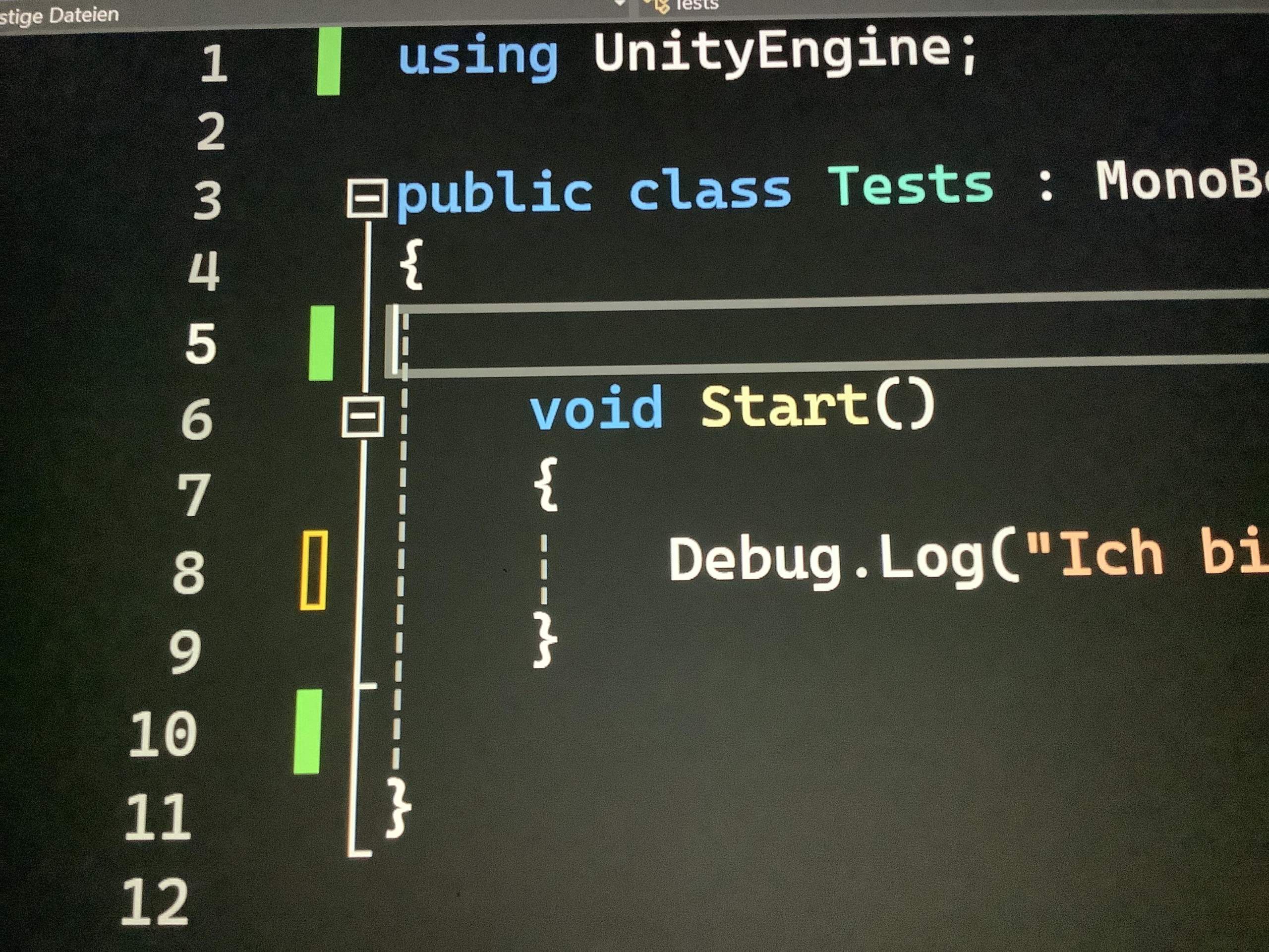 Wie kann ich den grünen Balken in Visual Studio entfernen? (Software, Unity)