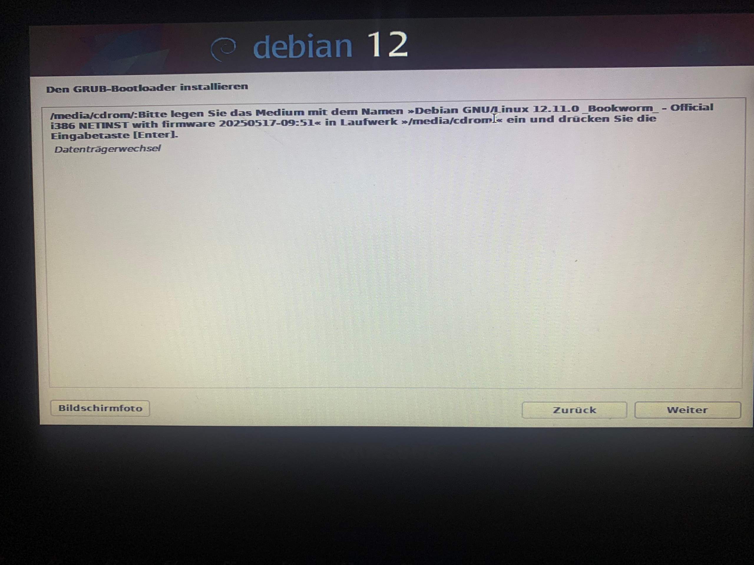 Wie kann ich die Debian Installation fortsetzten? (IT, Linux, BIOS)