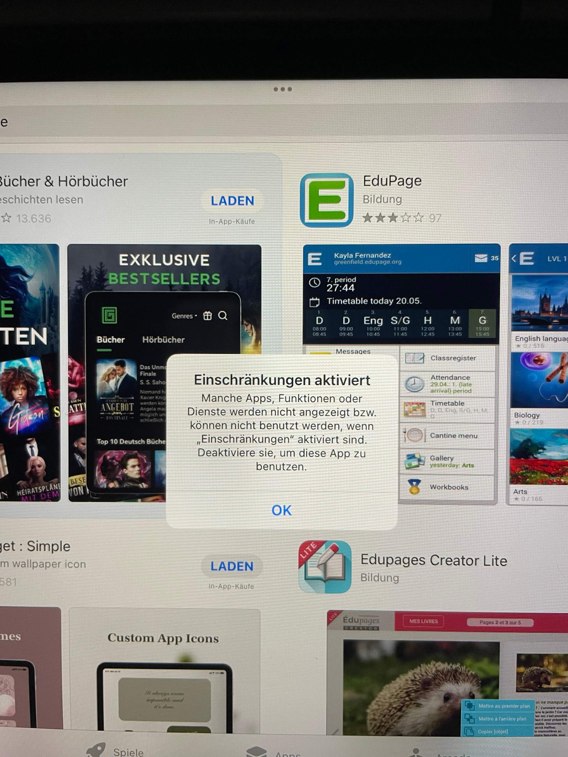 Wie kann ich die Einschränkungen deaktivieren? (Schule, Technik, Apple)