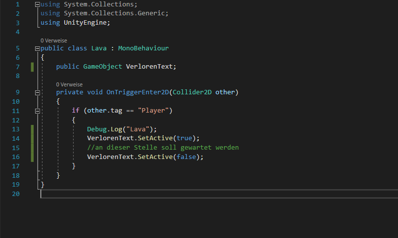 Wie kann ich in Unity etwas warten lassen? (Computer, programmieren, C Sharp)