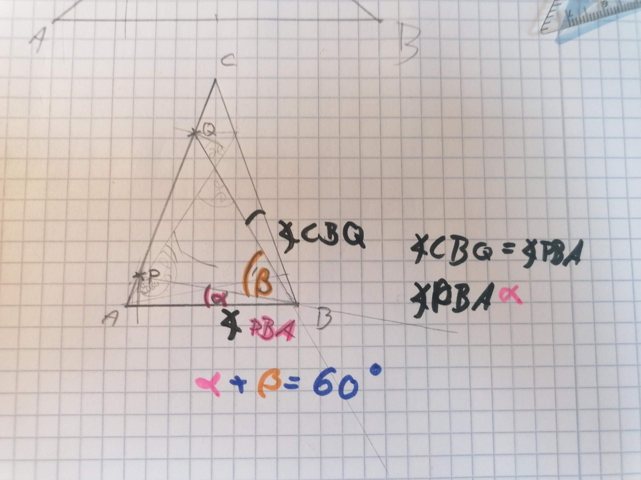 Wie kommt es, dass alpha plus beta 60 grad gibt? (Mathematik, Geometrie ...
