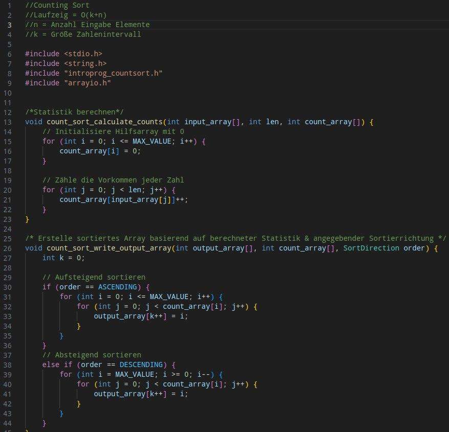 Wie korrigiere ich meinen CountSort-Code, damit er absteigend sortiert ...