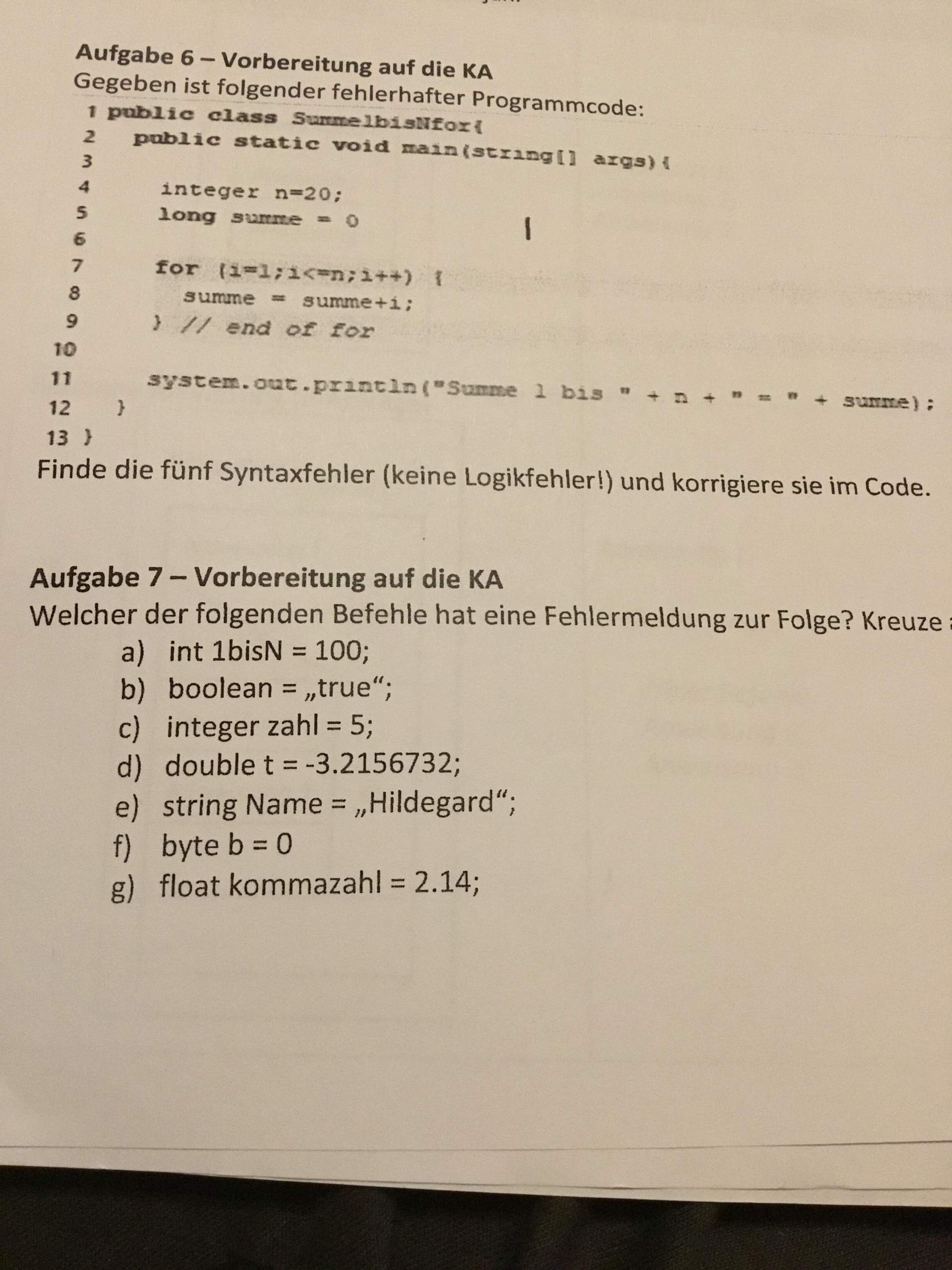 Wie löst man diese Aufgaben zu Java? (Computer, Schule, programmieren)