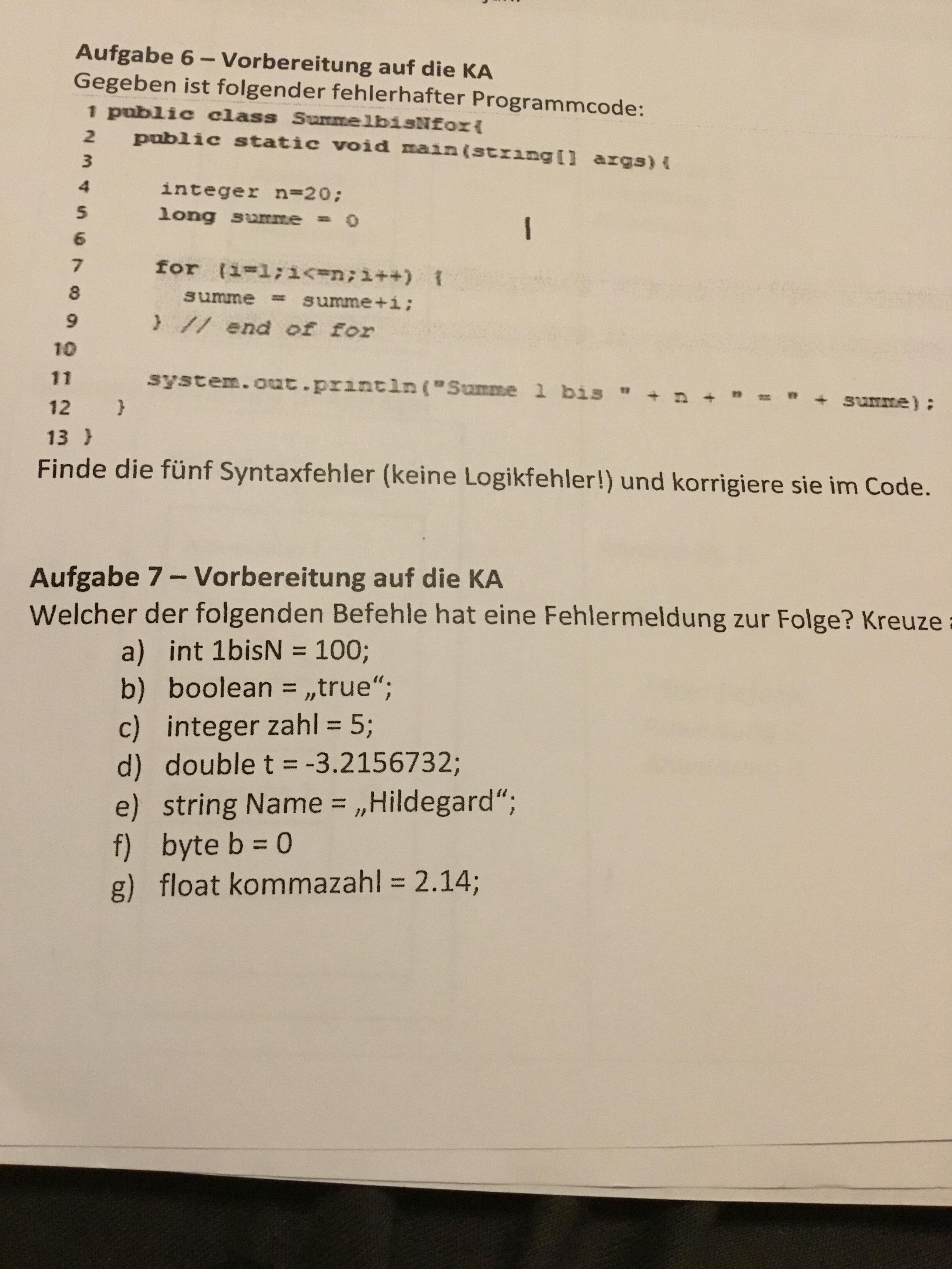 Wie Löst Man Diese Aufgaben Zu Java Computer Schule Programmieren 
