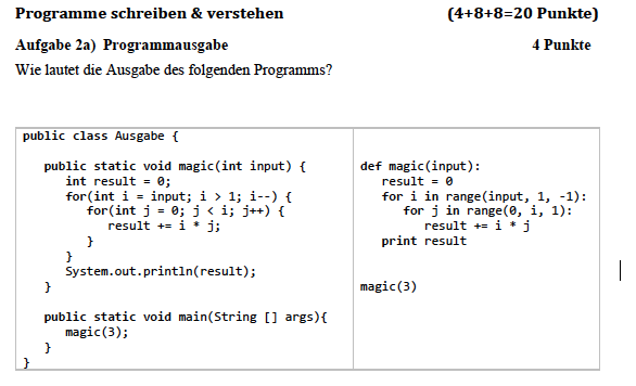 Wie löst man diese JAVA Aufgabe? (Computer, programmieren, Python)