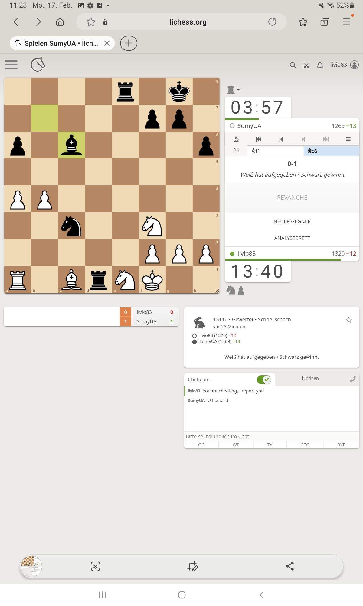 Wie melde ich jemanden auf Lichess, dass er sowohl gecheatet hat als ...