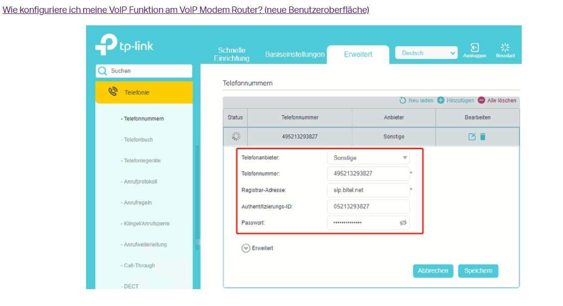 Wie Modem TP link archer vr600v mit DSL O2 einrichten für Telefonie ...