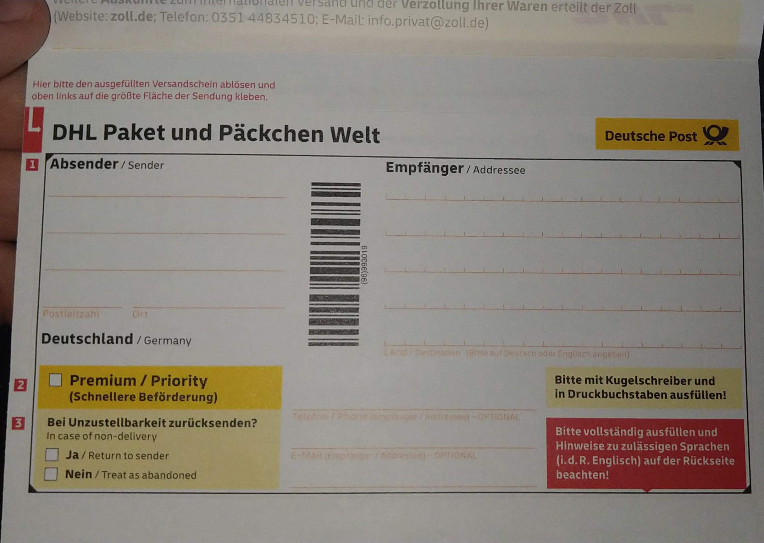 Wie muss ich den Versandschein ausfüllen? (Post, Versand, DHL)