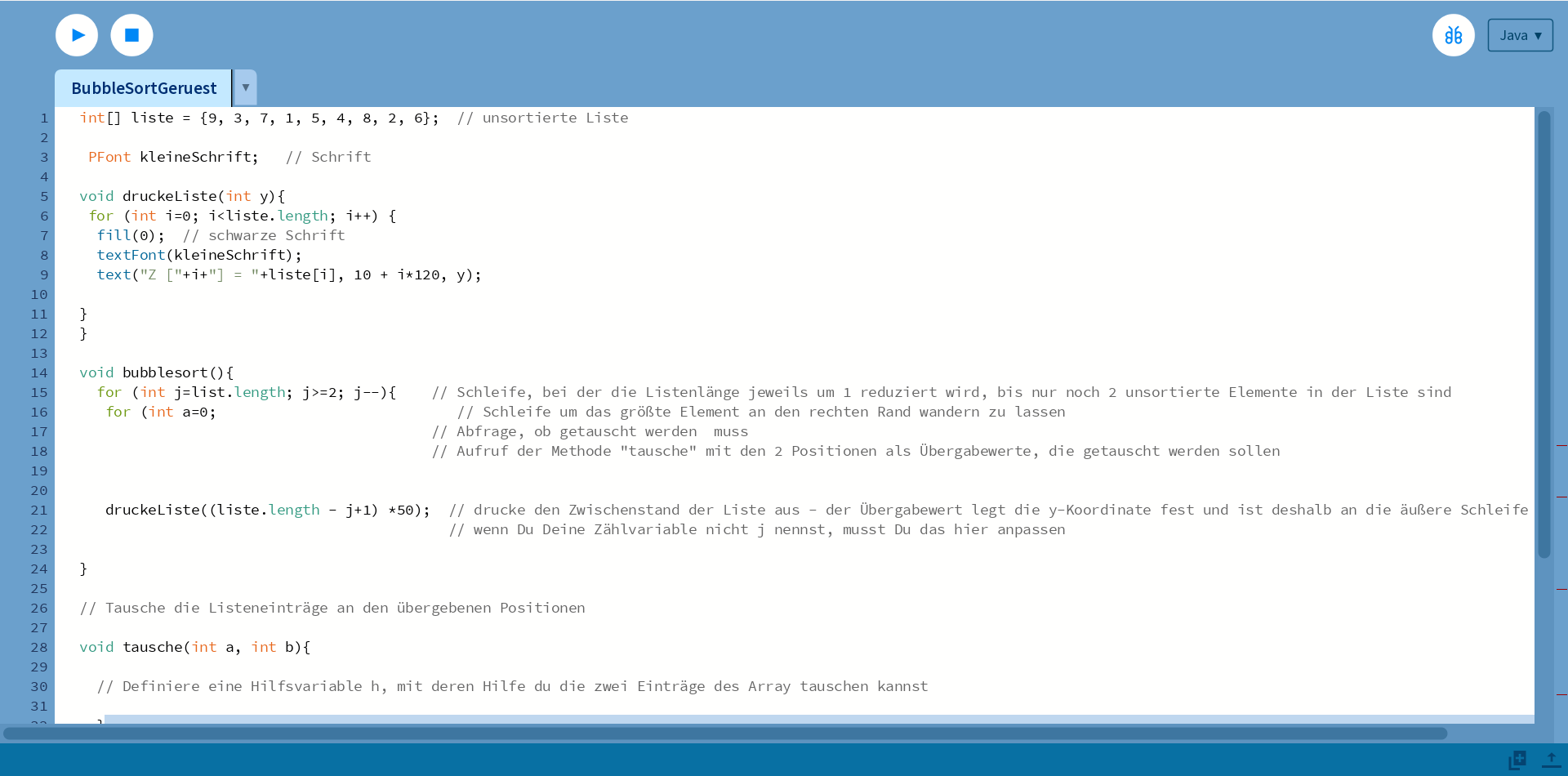 Wie Programmiere Ich Den Bubblesort In Java Processing