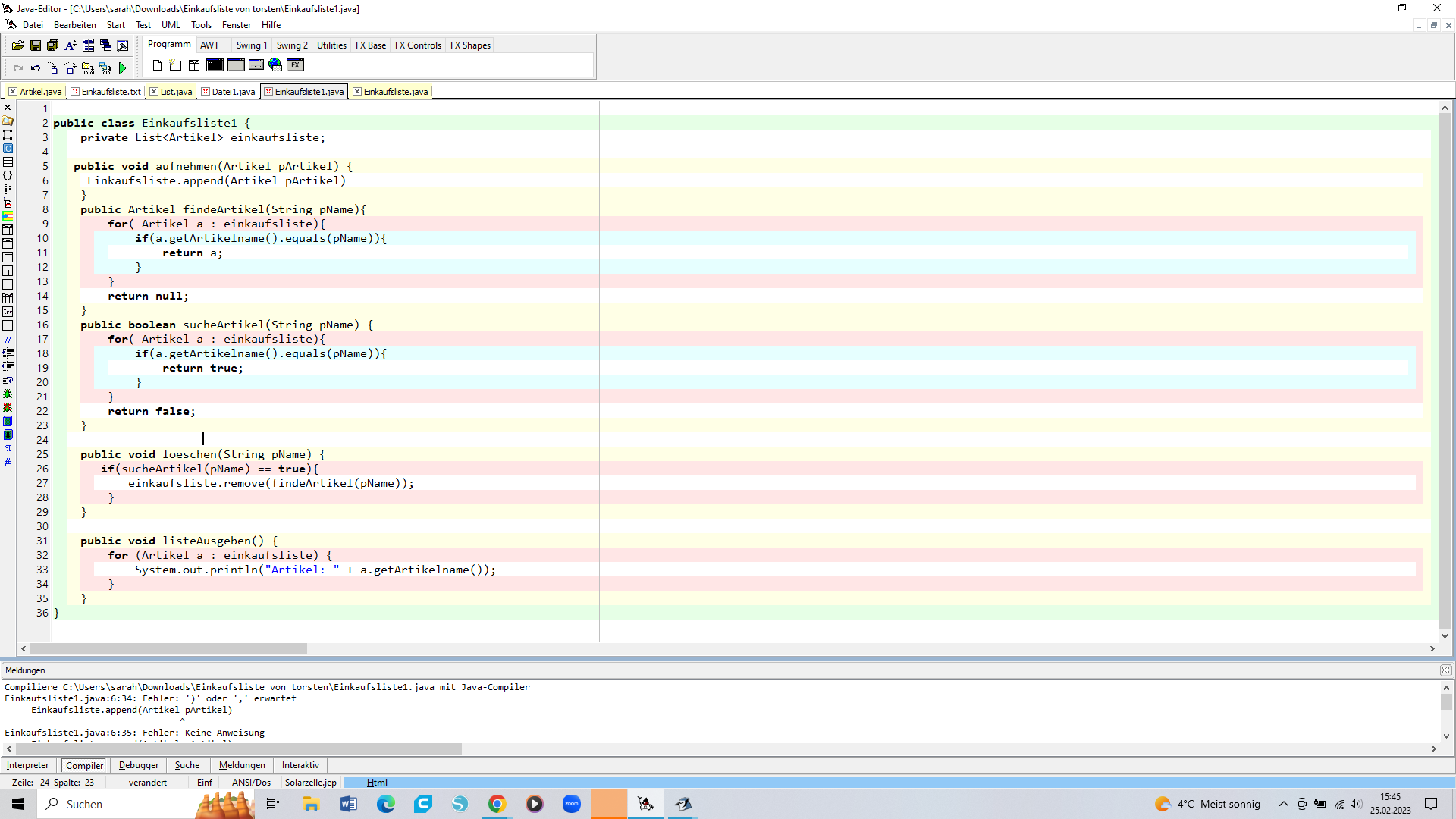 Wie programmiere ich eine Einkaufsliste in Java? (Abitur, Informatik, JavaScript)