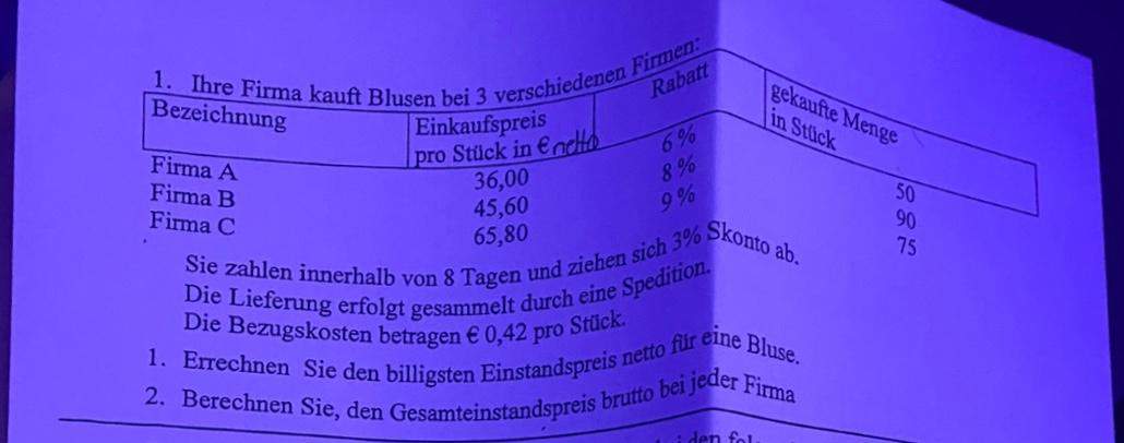 Wie rechnet man diese Bezugskalkulation aus? (Rechnungswesen)