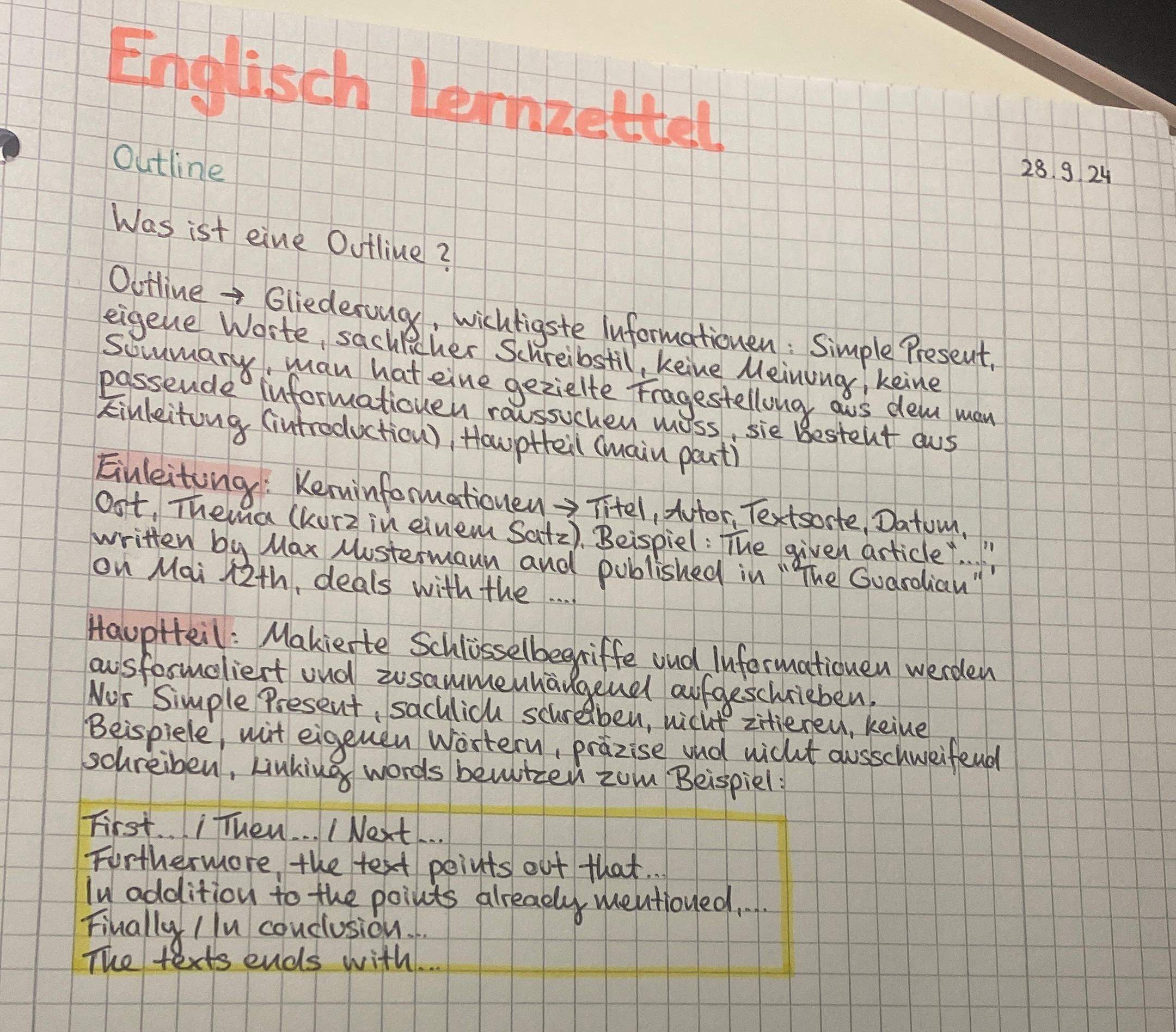 Wie schreibt man ein „relate to“ und eine gute Outline? (Oberstufe ...